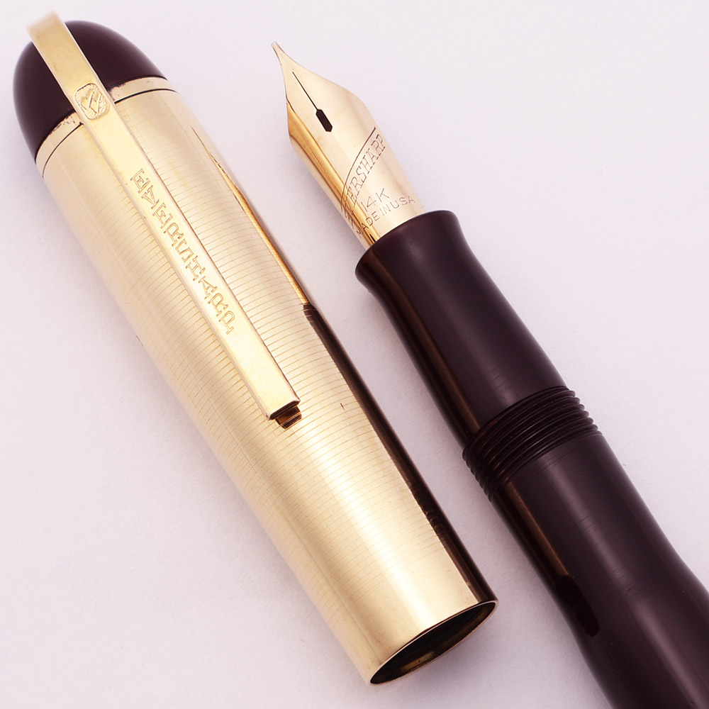 Eversharp Skyline Fountain Pen Set - Burgundy w GF Horizontal Lined Cap, Lever Filler, 14k Fine ...